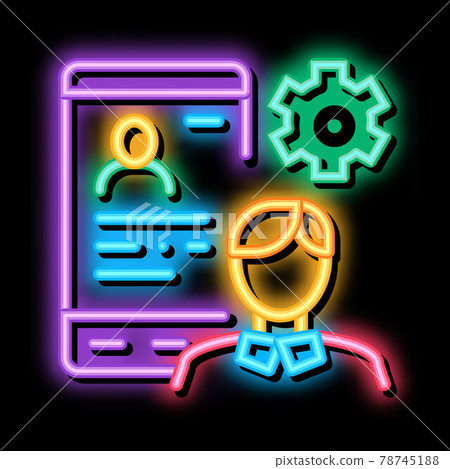 human profile on phone screen neon glow icon... - Stock Illustration ...