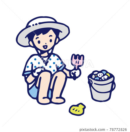 Clam digging Children Leisure Hand-drawn style... - Stock Illustration ...