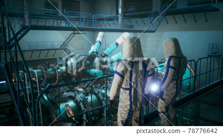 Scientists watch the work of a time machine or... - Stock Illustration ...