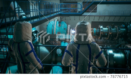 Scientists watch the work of a time machine or... - Stock Illustration ...