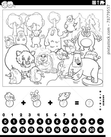 counting and adding task with animals coloring...-插圖素材 [78779557] - PIXTA圖庫