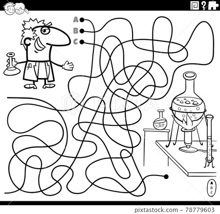 maze with cartoon scientist and lab coloring... - Stock Illustration ...