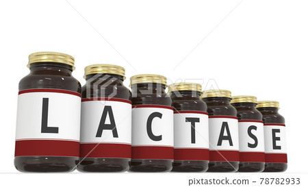 LACTASE text on the labels of medical bottles.... - Stock Illustration ...