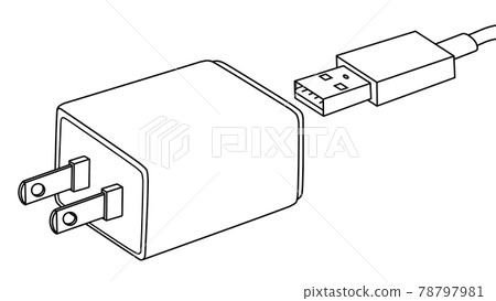 AC adapter and USB cable (line drawing) - Stock Illustration [78797981 ...