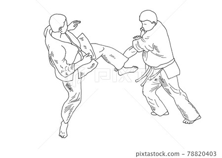 Offense and defense of techniques in karate kumite - Stock Illustration ...