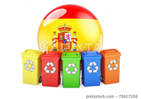 Waste recycling in Spain. Colored recycling... - Stock Illustration ...