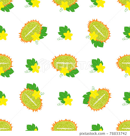 Seamless pattern with fresh yellow kiwano fruit... - Stock Illustration ...