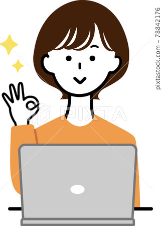 PC work OK pose woman - Stock Illustration [78842176] - PIXTA