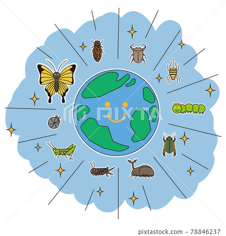 Insects and a smiling earth that solve the... - Stock Illustration ...
