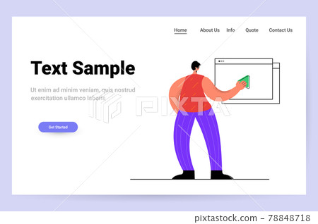 businessman pushing start button to run video... - Stock Illustration ...