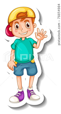 Sticker template with a boy cartoon character... - Stock Illustration ...