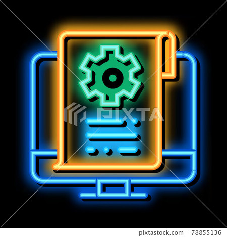 settings documents in computer neon glow icon... - Stock Illustration ...