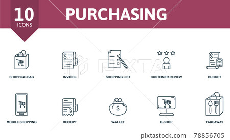 Purchasing icon set. Contains editable icons... - Stock Illustration ...