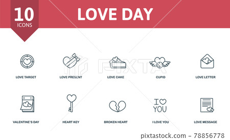 Love Day icon set. Contains editable icons... - Stock Illustration ...