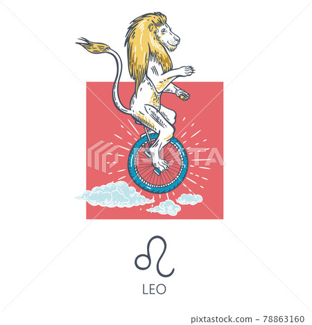 Leo zodiac sign. The lion rides on one wheel.... - Stock Illustration ...