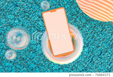 Mobile phone mockup floating in the pool with... - Stock Illustration ...