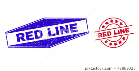 RED LINE Grunge Stamps in Circle and Hexagon Forms-插圖素材 [78869323 ...