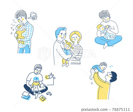 Daddy raising children Various scene sets - Stock Illustration ...