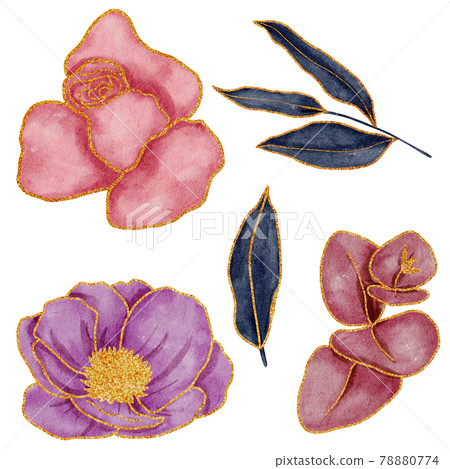 Gold Flower watercolor hand paint collection - Stock Illustration ...