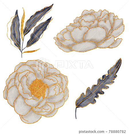 Gold Flower watercolor hand paint collection - Stock Illustration ...