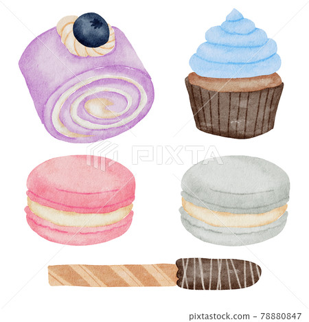 Dessert watercolor hand paint collection - Stock Illustration [78880847 ...