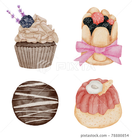 Dessert watercolor hand paint collection - Stock Illustration [78880854 ...