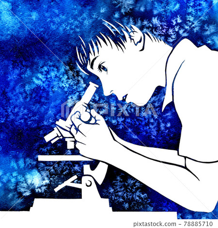 Watercolor of a boy looking through a microscope - Stock Illustration ...