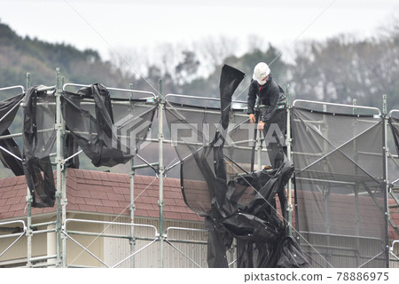 After the rain, scaffolding assembly work... - Stock Photo [78886975 ...