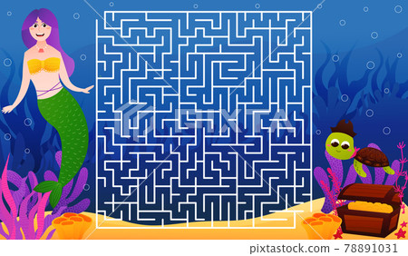 Colourful riddle with mermaid, turtle and... - Stock Illustration ...