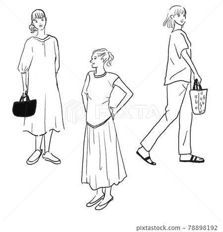 Fashionable women line drawing vector illustration - Stock Illustration ...