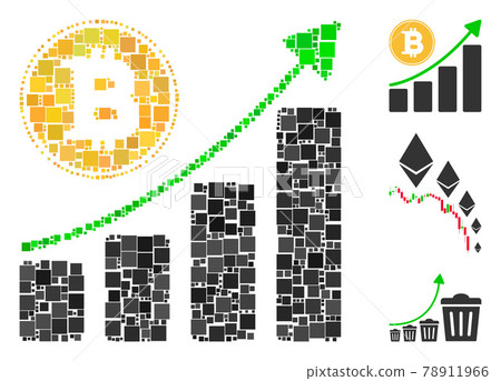 Square Bitcoin Growing Chart Icon Vector Collage - Stock Illustration ...
