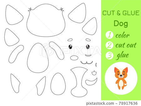 Color, cut and glue paper little dog. Cut and... - Stock Illustration ...