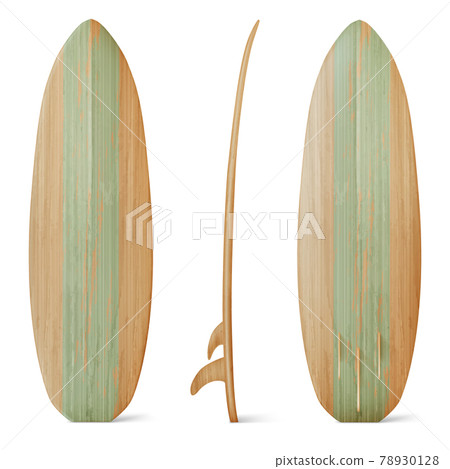 Wooden surfboard front, side and back view - Stock Illustration ...