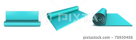 Yoga mat top and side view, blue rolled mattress - Stock Illustration ...
