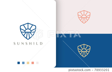 shield or protection logo in simple mono line... - Stock Illustration ...