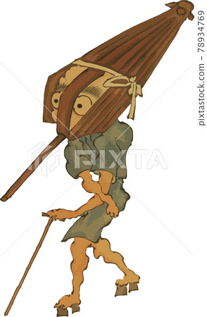 Kasa-obake youkai walking with a cane - Stock Illustration [78934769 ...