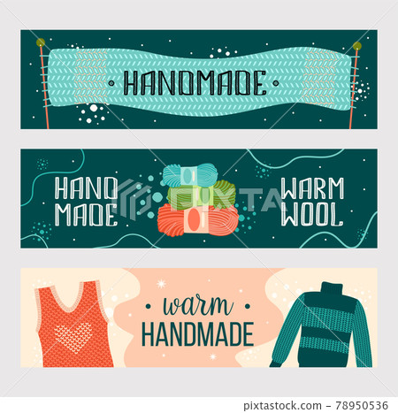 Knitted handmade clothes banners set - Stock Illustration [78950536 ...