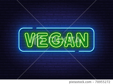 Vegan neon sign on brick wall background. - Stock Illustration ...