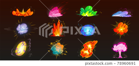 Cartoon bomb explosion set. Clouds, boom effect - Stock Illustration ...