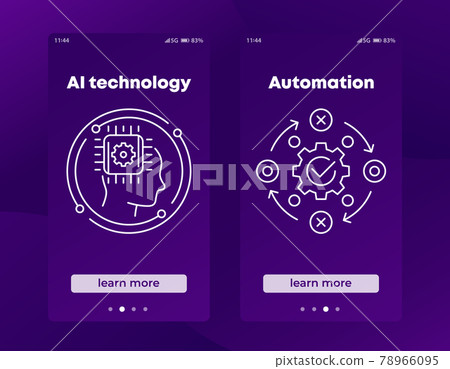 AI technology and automation banners for web - Stock Illustration ...