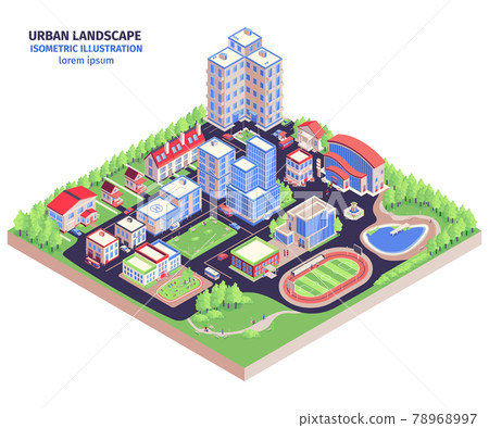 Isometric Urban Landscape Composition - Stock Illustration [78968997 ...