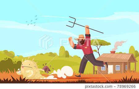 Alien Vs Farmer Composition - Stock Illustration [78969266] - PIXTA