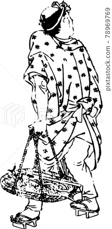 Back view of a man selling fish - Stock Illustration [78969769] - PIXTA