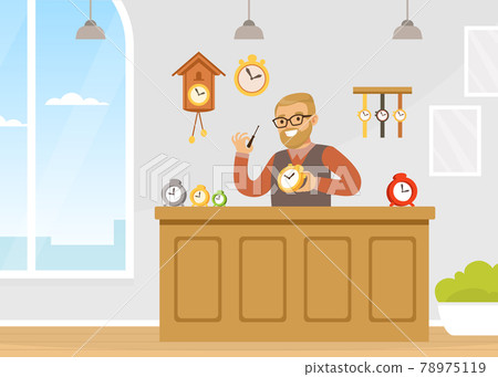 Male Watchmaker Repairing Watches, Craft Hobby... - Stock Illustration ...