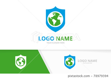 Vector shield and world logo combination. Globe... - Stock Illustration ...