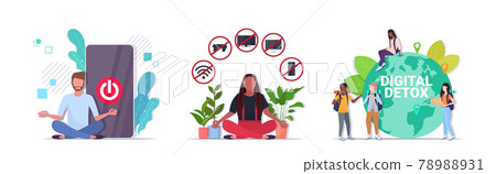 set people spending time without devices... - Stock Illustration ...