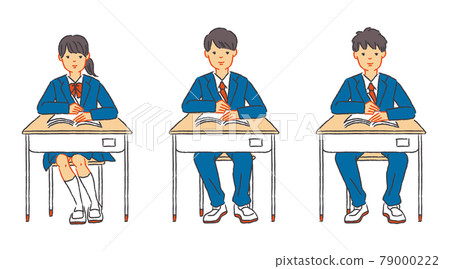 Set illustration of students sitting at a desk... - Stock Illustration ...