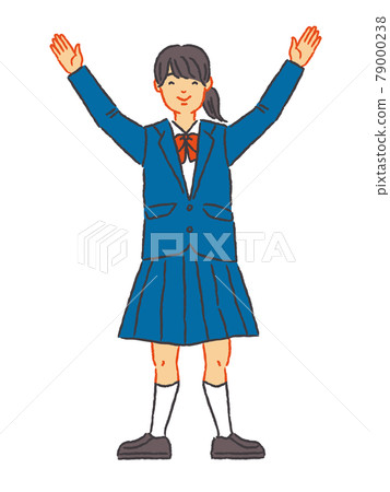 Female student doing banzai with a smile - Stock Illustration [79000238 ...