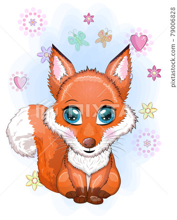 Cute Cartoon Fox with flowers on a white... - Stock Illustration ...