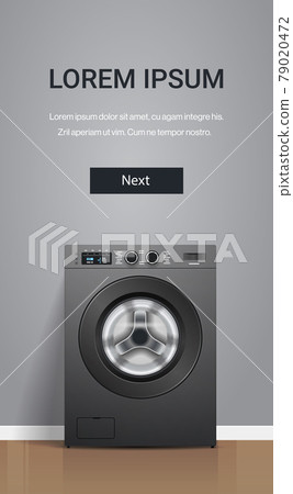 realistic washing machine front view of steel... - Stock Illustration ...